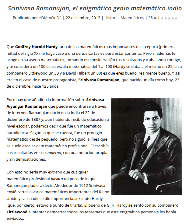 Srinivasa Ramanujan, el enigmático genio matemático indio | profe.mates.jac